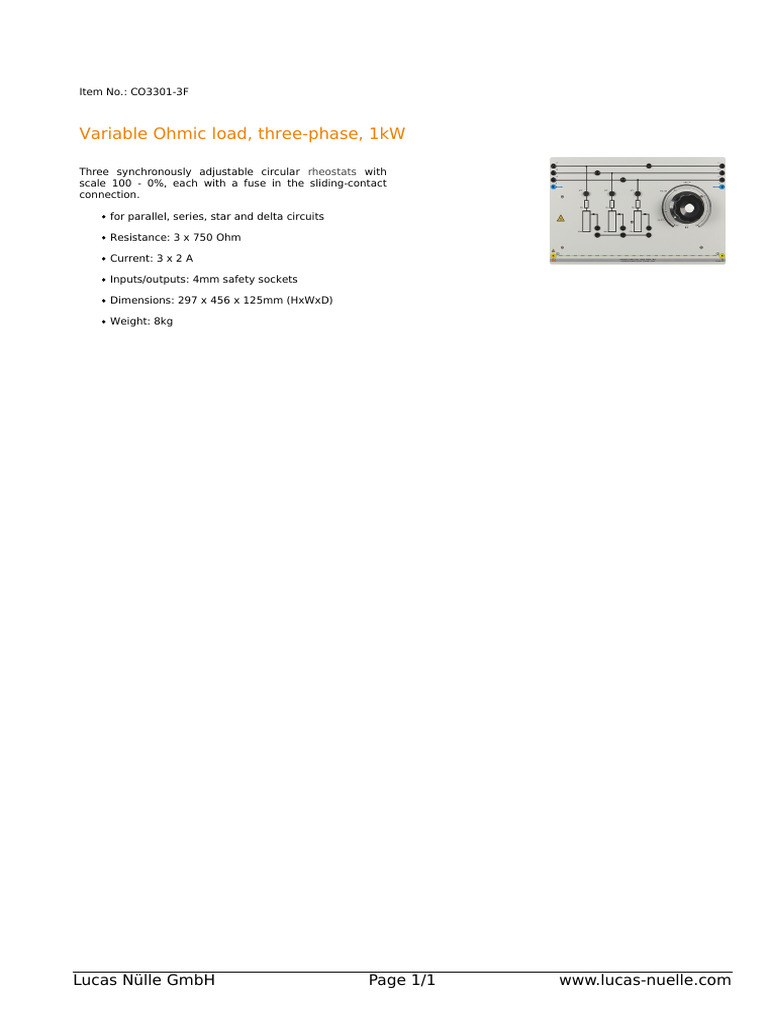 E Variable Ohmic Load Three-Phase 1kW | PDF
