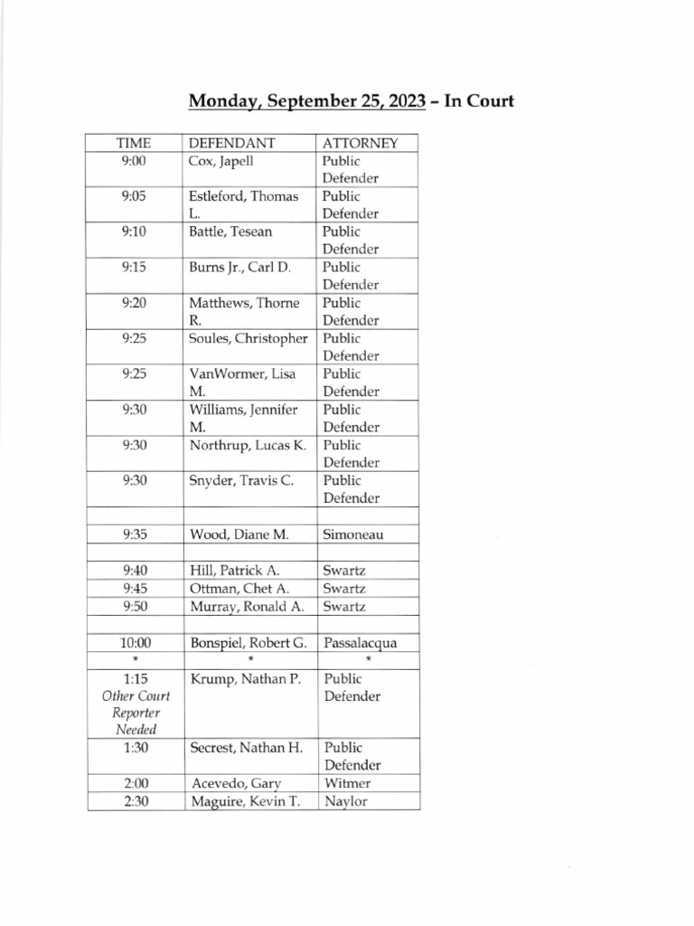 Jefferson County Court Calendar Sept. 25, 2023 | PDF