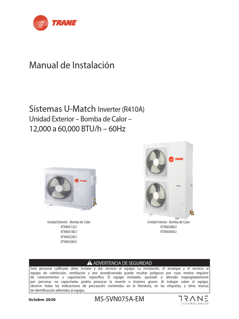U Match 16 Seer M.instalacion Iom em U Match Outdoor Unit Inverter 60hz ...
