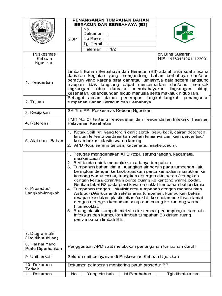 Sop Penanganan Tumpahan b3 | PDF Sop Penanganan Tumpahan b3 | PDF
