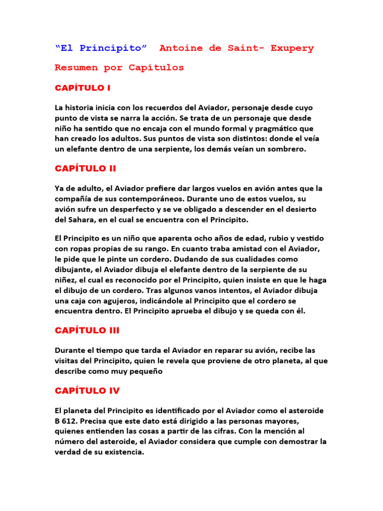 El Principito RESUMEN | PDF | El Principito