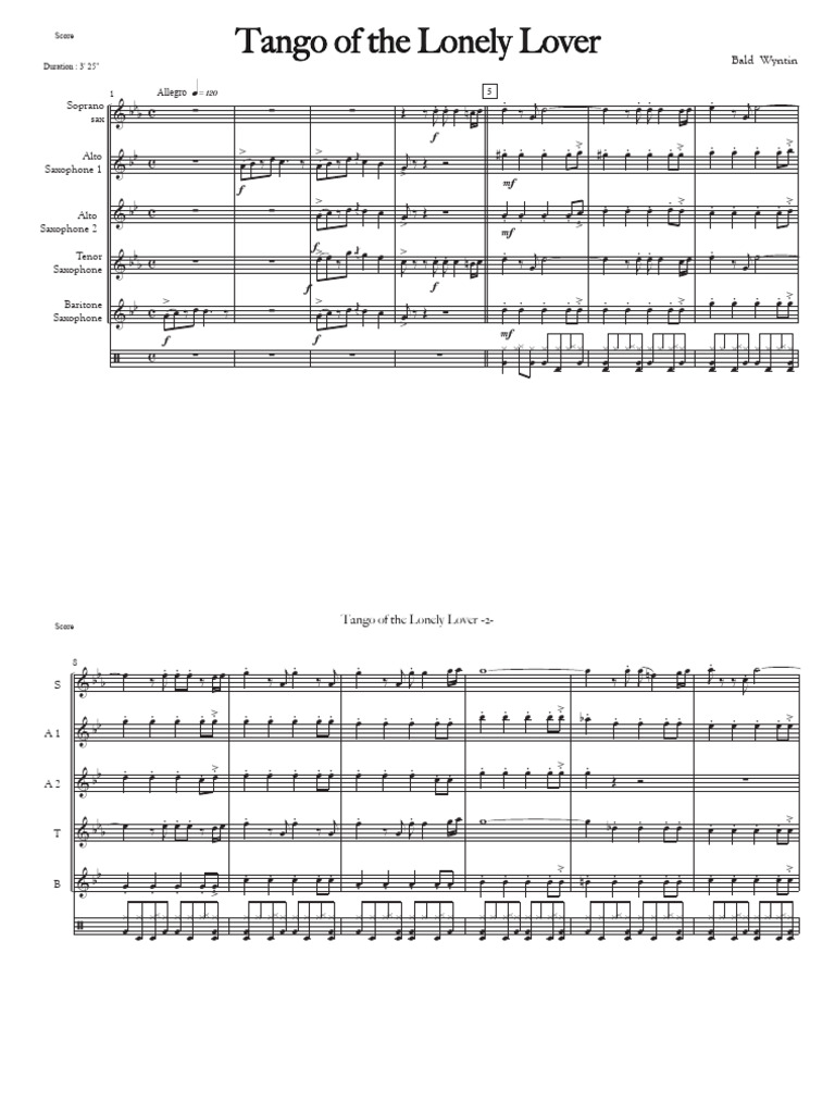 Bald Wyntin Sax Quintet Tango of The Lonely Lover | PDF | Graphèmes ...