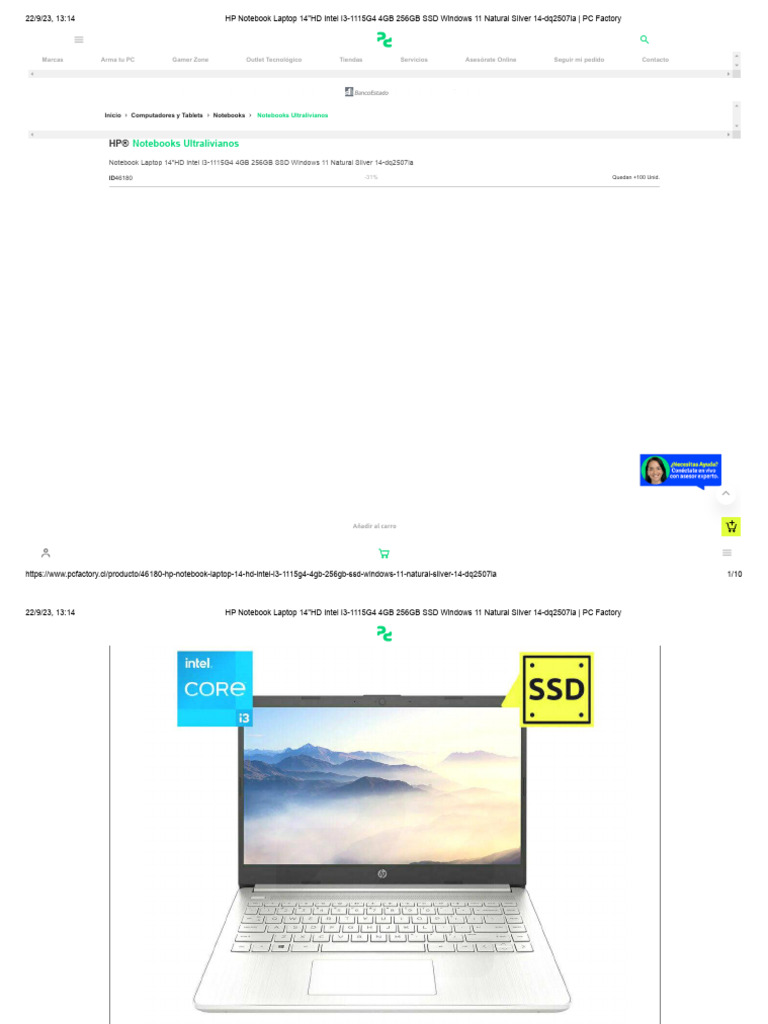 HP Notebook Laptop 14 - HD Intel 1115G4 4GB 256GB SSD Windows 11 Natural Silver 14-Dq2507la - PC ...