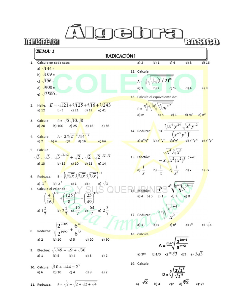 Algebra - BASICO - II Bimestre - 2021 | PDF