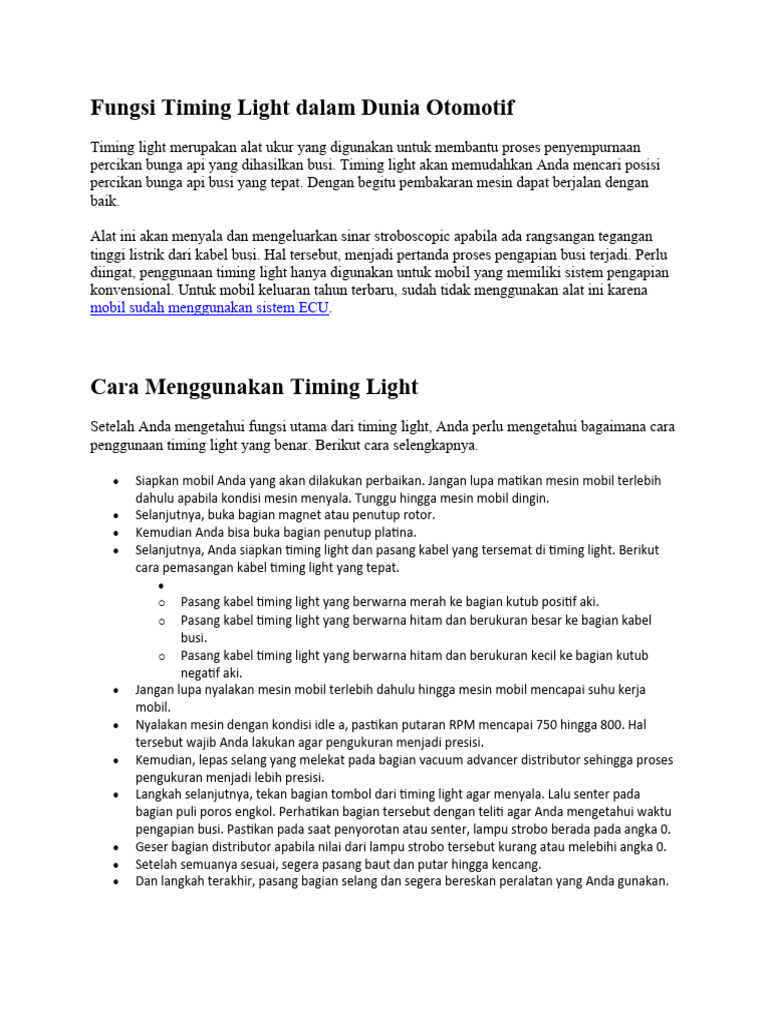 Fungsi dan Cara Pakai Timing Light | PDF