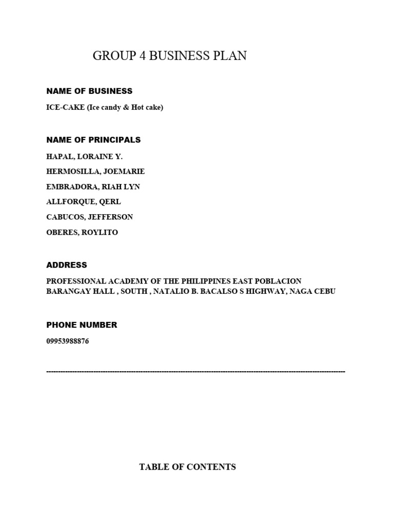 Group 4 Business Plan | PDF | Business | Business Economics