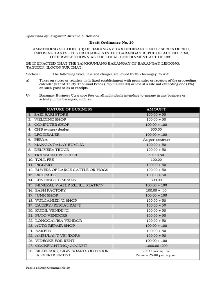 Barangay Libtong Tax Ordinance Update | PDF | Government Finances | Taxes