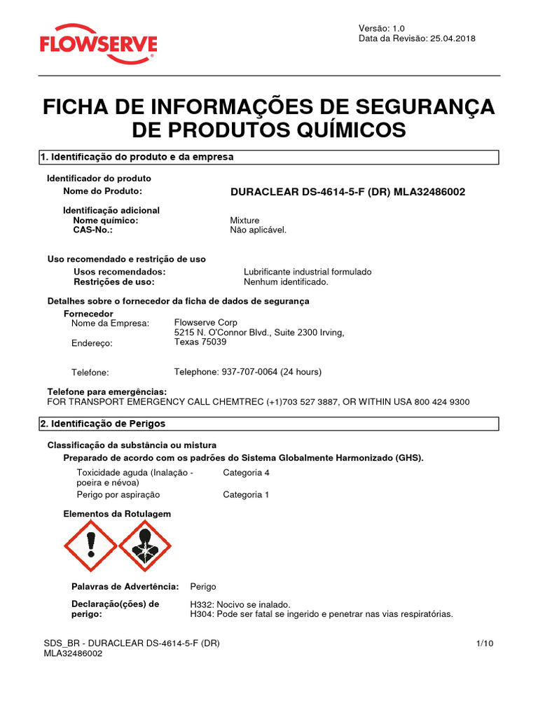 Duraclear Ds-4614-5-f Brazil Portuguese (DR) Mla32486002 Sds | PDF ...