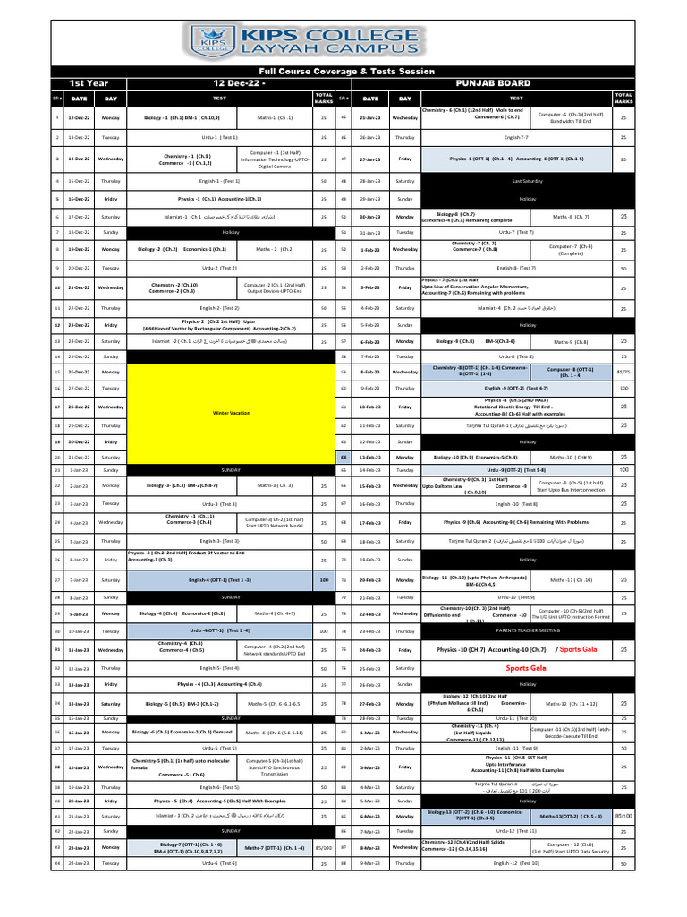 1st Year I Schedul Updated Pdf
