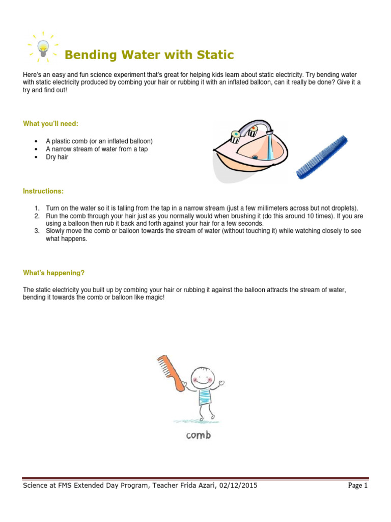 Bending Water with Static Electricity Experiment | PDF | Home & Garden ...