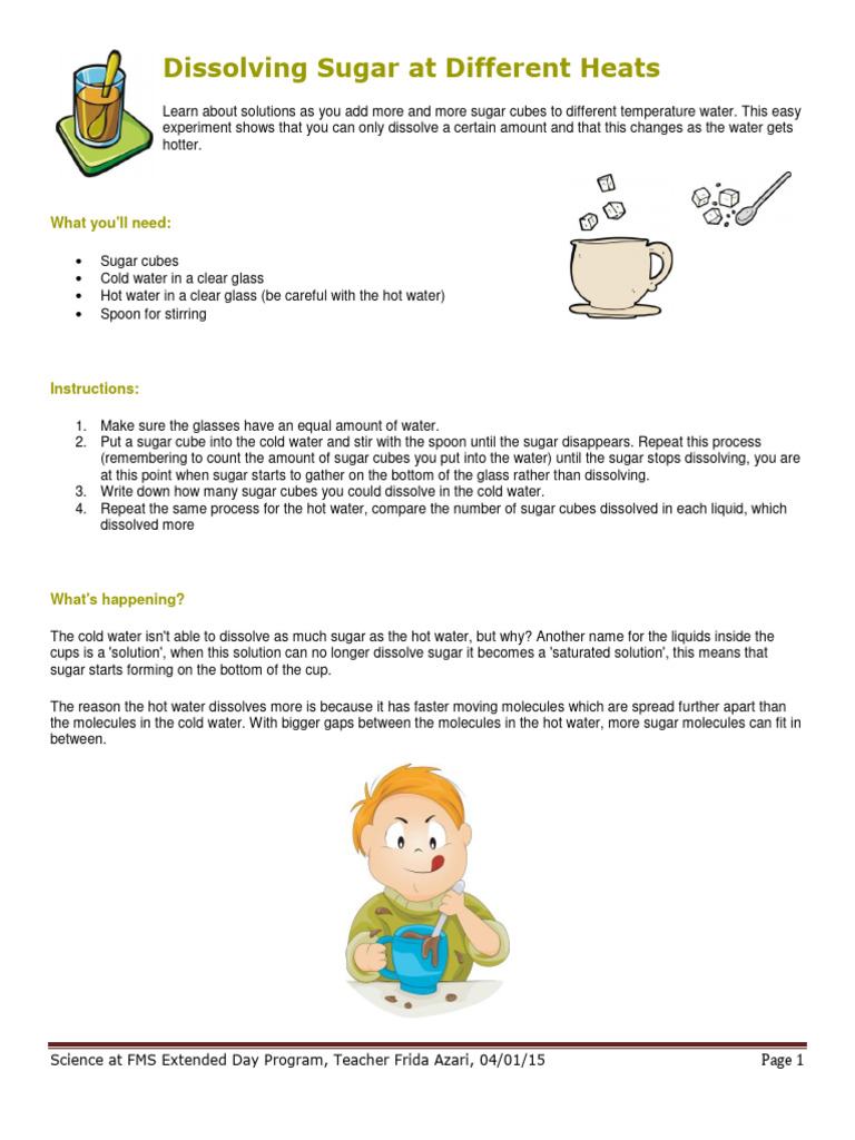 Dissolving Sugar at Different Heats | PDF