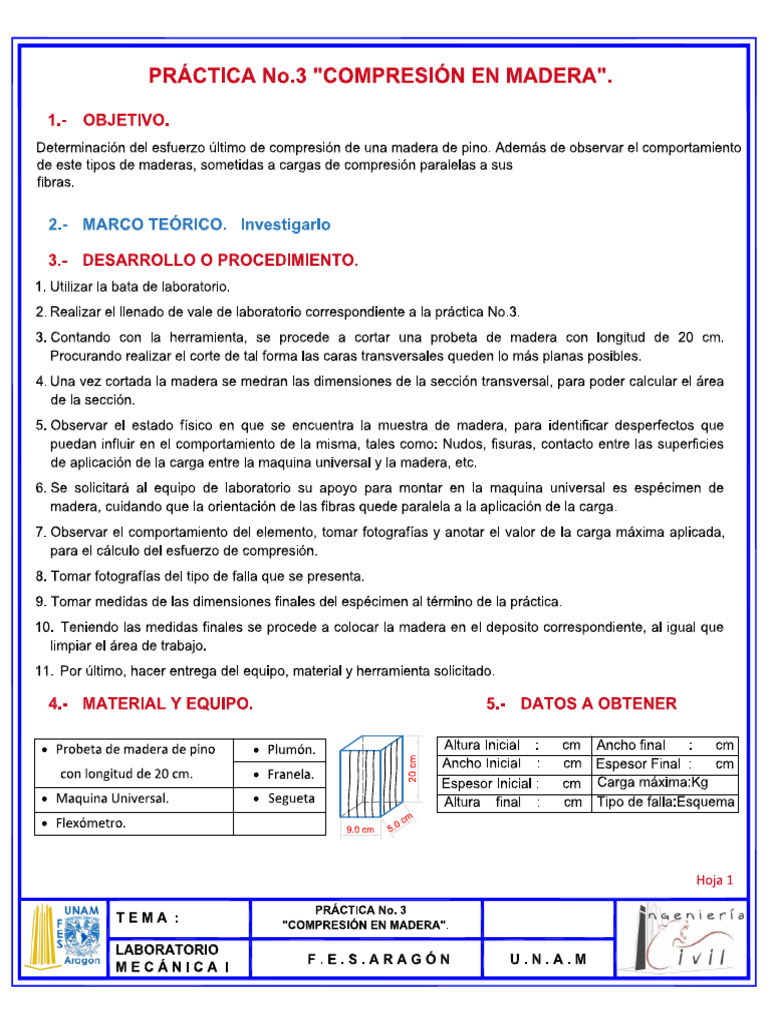 PRÁCTICA No. 3 COMPRESIÓN EN MADERA | PDF