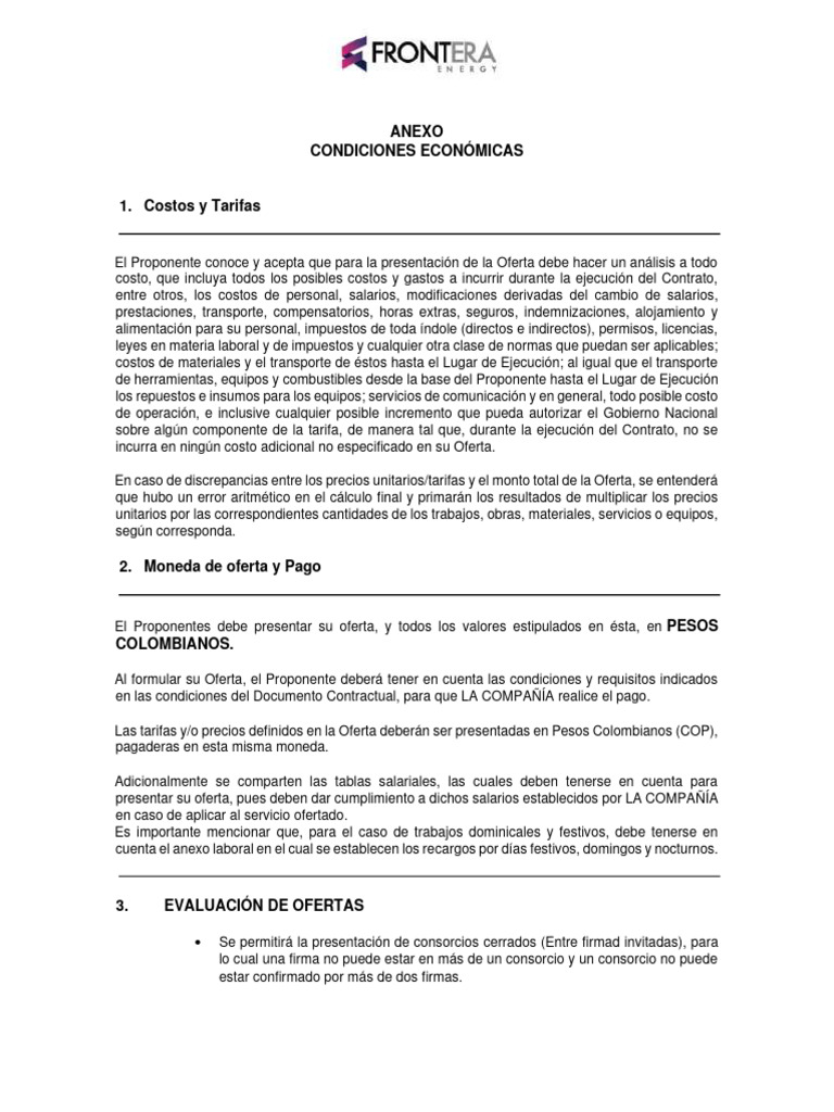 Anexo 3 - Condiciones Economicas | PDF | Oferta (economía) | Salario