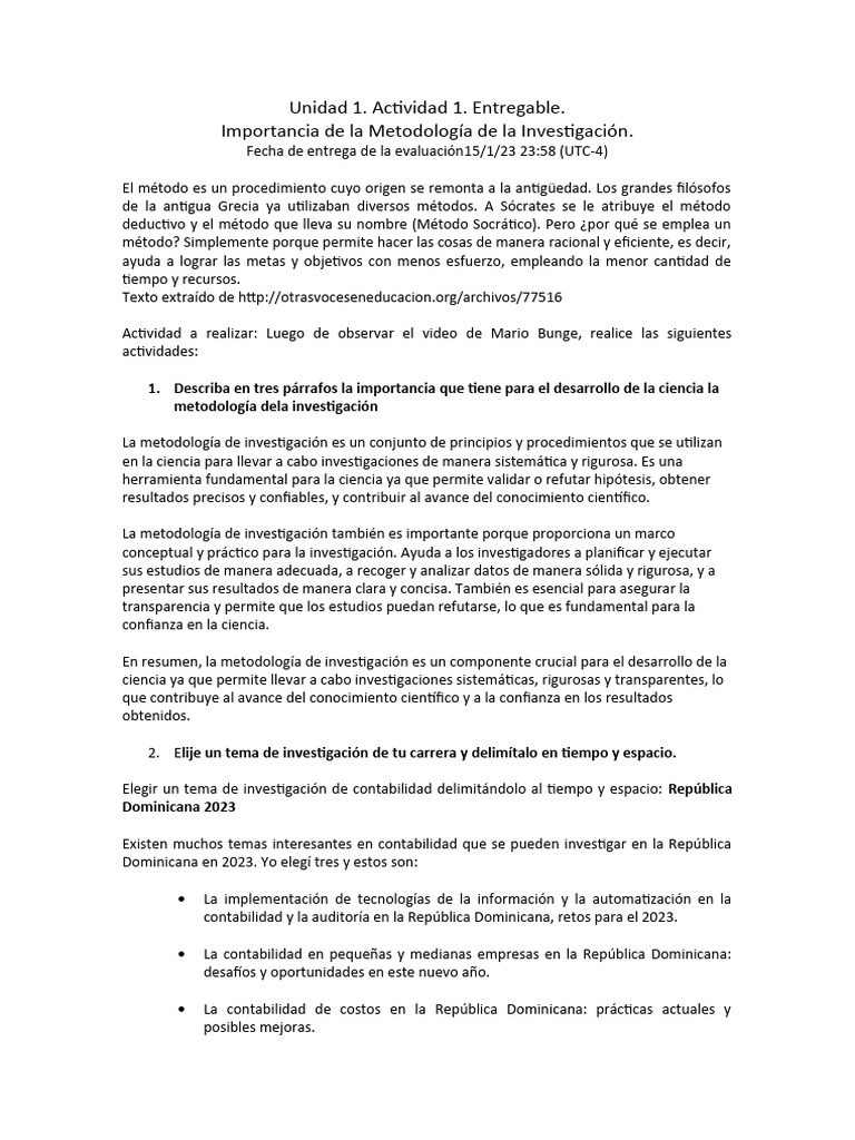 Unidad 1. Actividad 1 METODOLOGIA | Descargar gratis PDF | Método científico | Science
