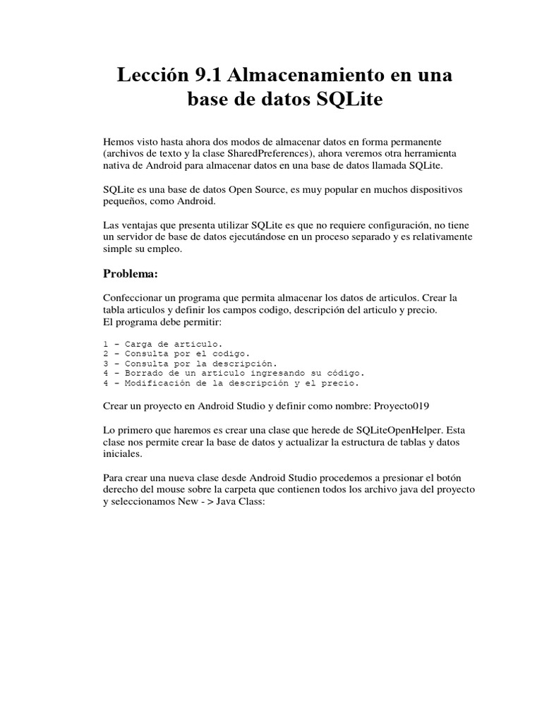 Lección 9 Almacenamiento De Bdd En Sqlite Pdf Ciencias De La