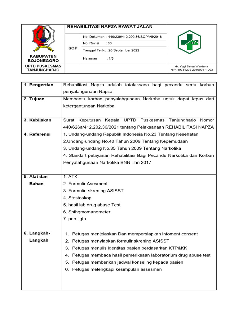 Sop Rehabilitasi Napza Rawat Jalan | PDF
