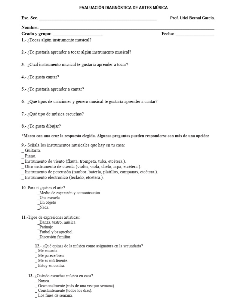 Evaluación de Interés Musical Escolar | PDF
