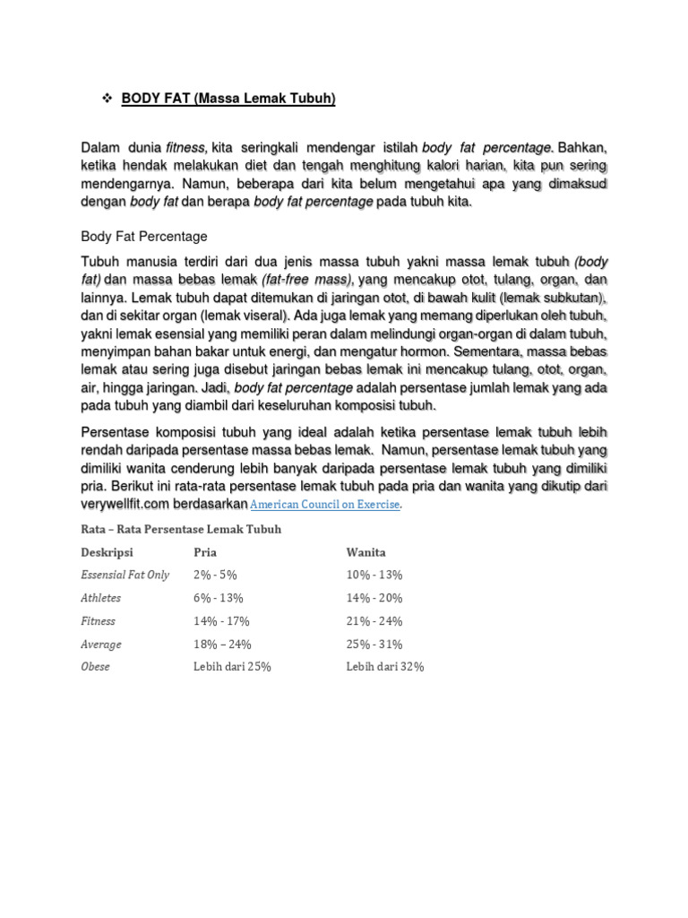 Body Fat, Bmi, BMR | PDF