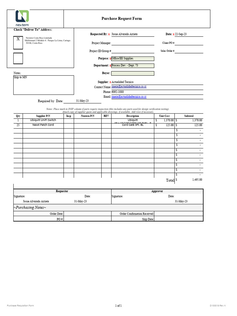 Purchase Requesition Form Actualidad Tecnica Switch | PDF | Computer ...