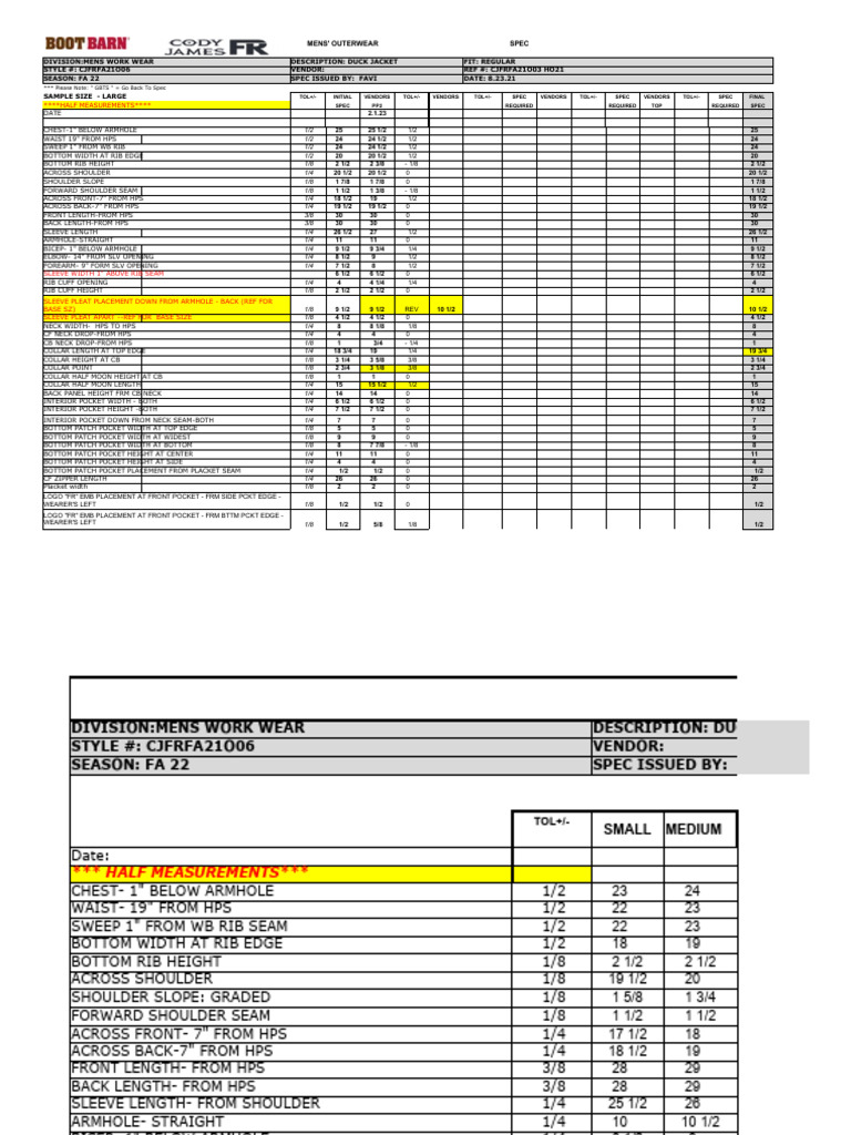 Men's Duck Jacket Specifications | PDF | Seam (Sewing) | Clothing