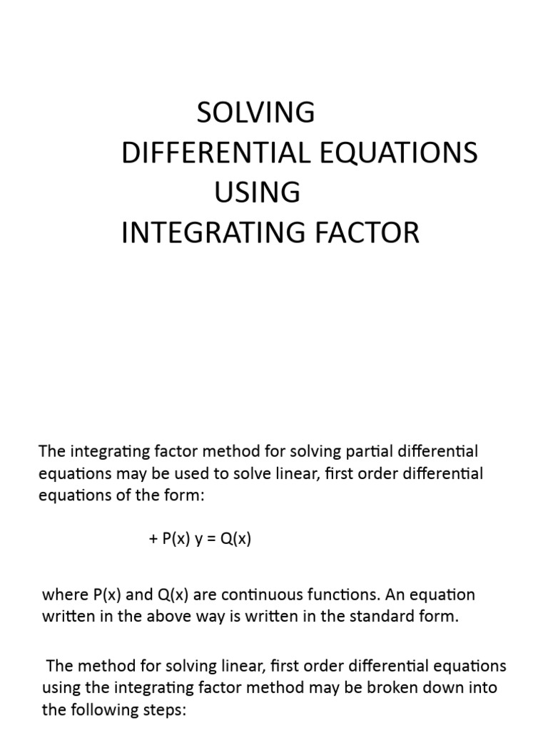 Integrating Factor Method Guide | PDF | Equations | Differential Equations