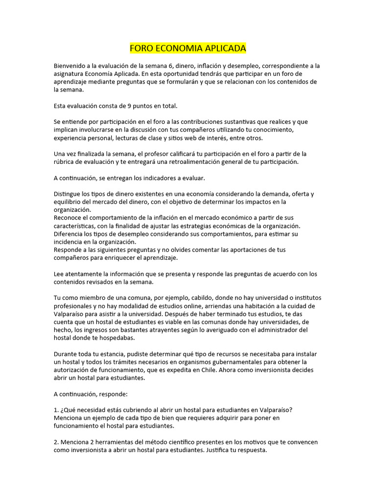 Foros Resueltos Economia Aplicada | PDF | Evaluación | Inflación