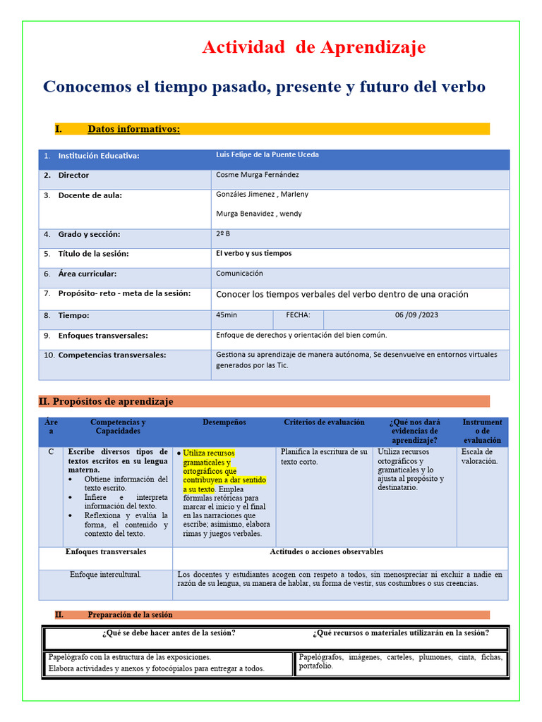 Verbos en Pasado, Presente y Futuro | PDF | Evaluación | Aprendizaje