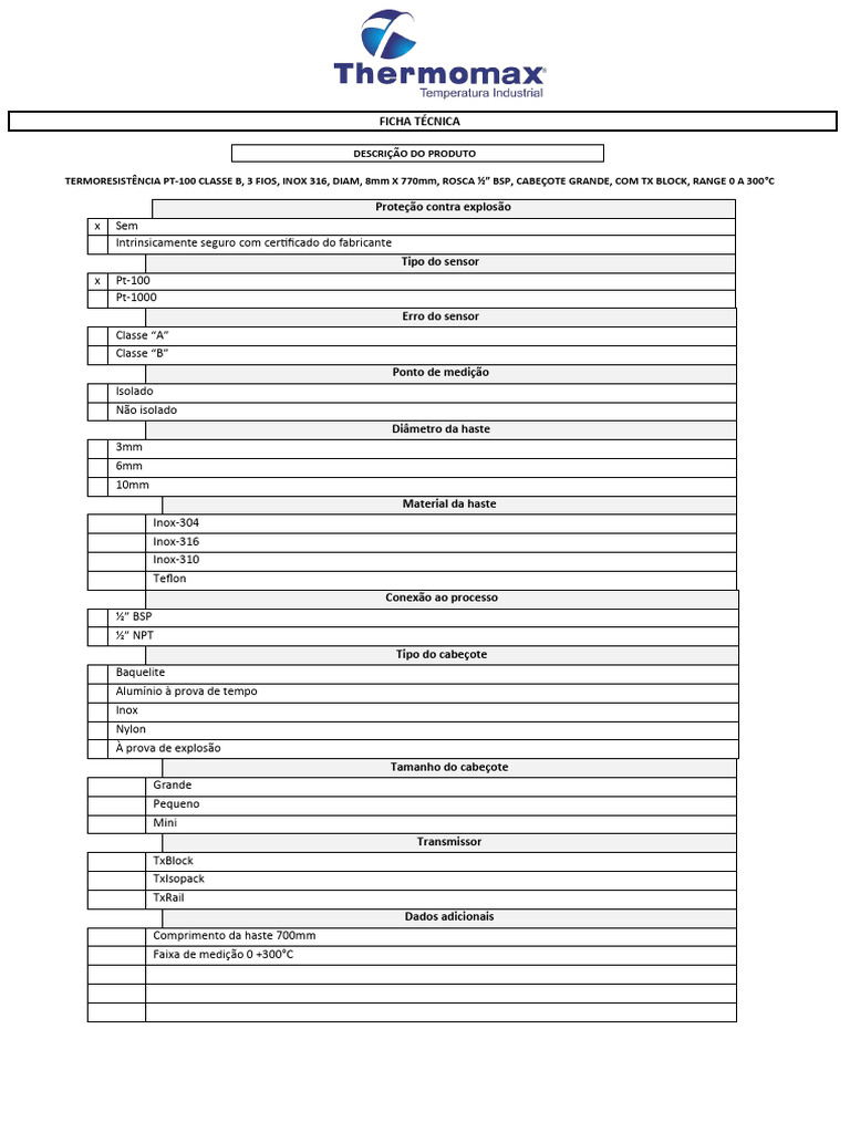 Termorresistência PT-100 3 Fios Inox | PDF