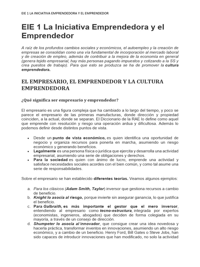 EIE 1 La Iniciativa Emprendedora y El Emprendedor | PDF | Iniciativa empresarial | Business