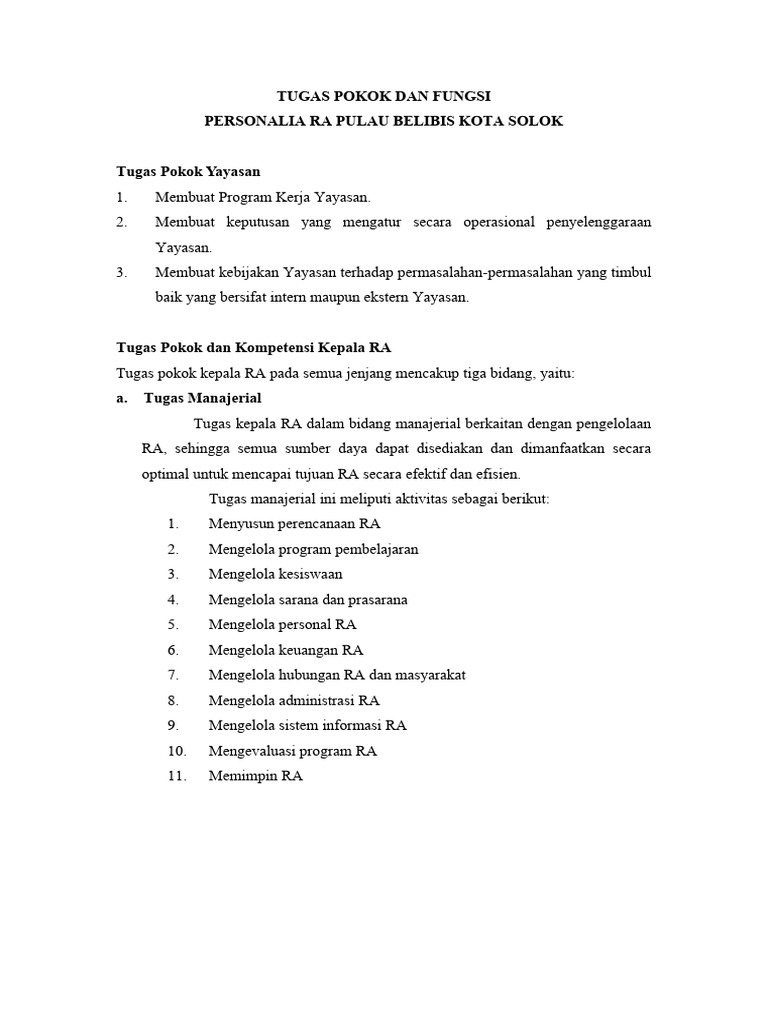 Tugas Pokok Dan Fungsi (Tupoksi) | PDF