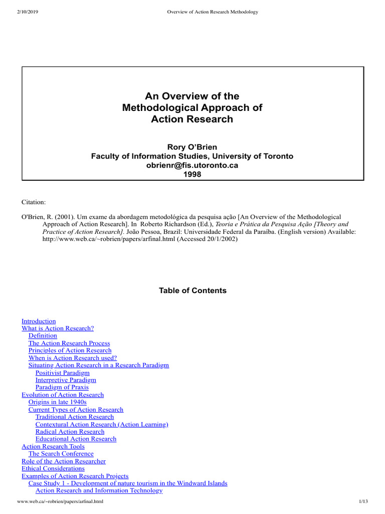 Overview of Action Research Methodology | PDF | Action Research | Methodology