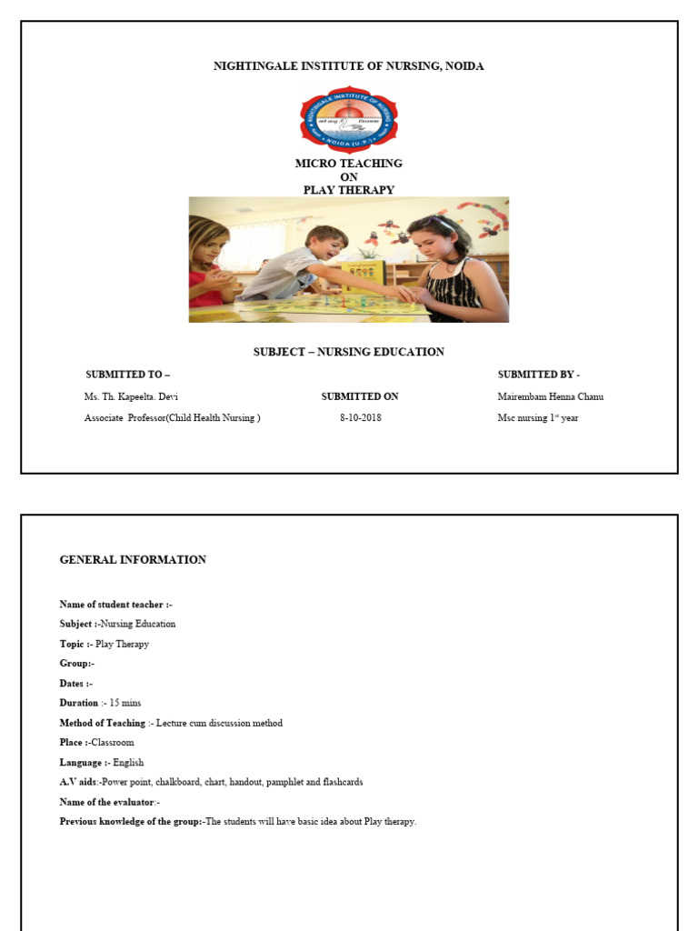 Lesson Plan On Play Therapy | PDF