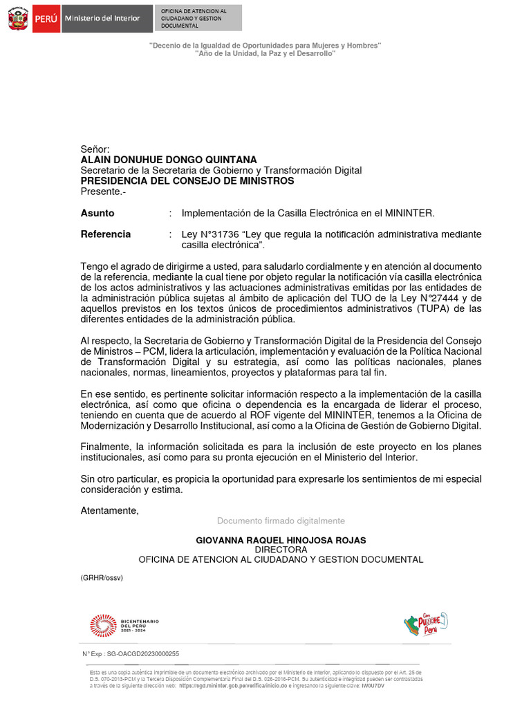 Oficio R2385 2023 SG Oacgd | PDF | Administración Pública | Gobierno E