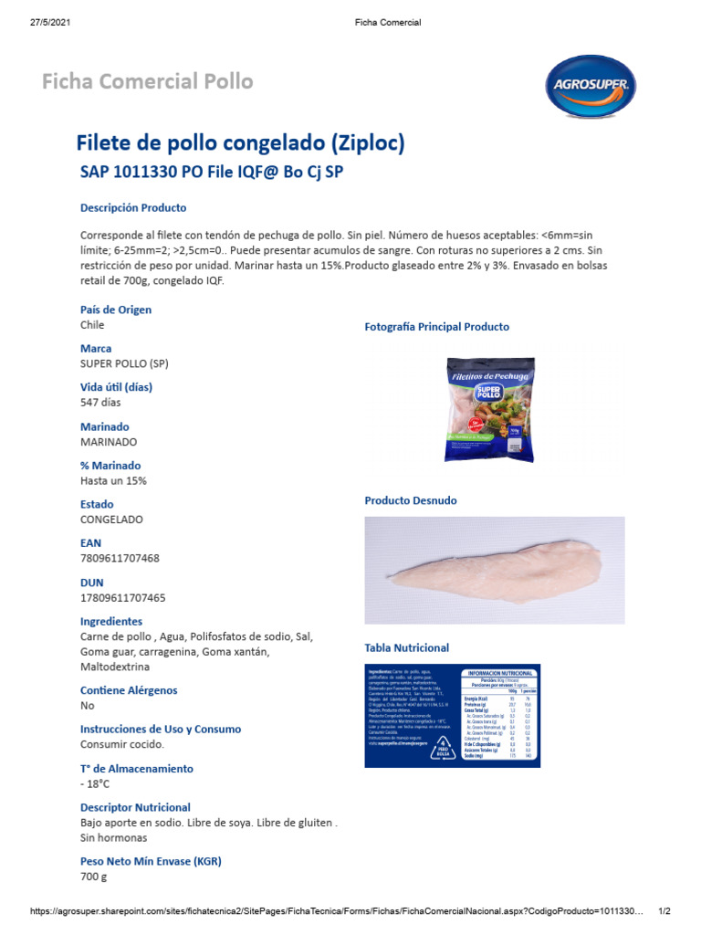 Filetillo@ 700g IQF | PDF | Industria de alimentos | Productos animales