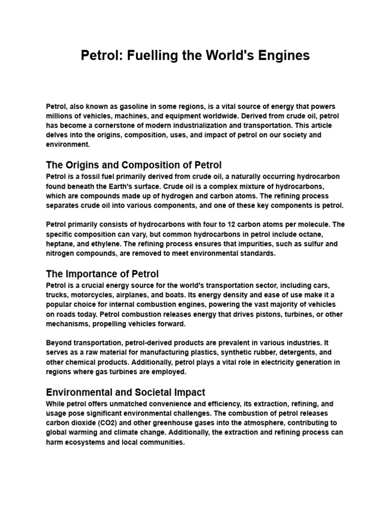 Petrol - Fuelling The World's Engines | PDF | Gasoline | Energy Development