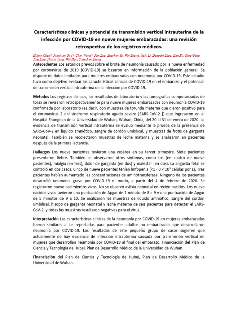 Características Clínicas y Potencial de Transmisión Vertical ...