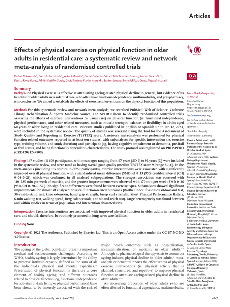 Effects of Physical Exercise On Physical Function in Older Adults | PDF ...
