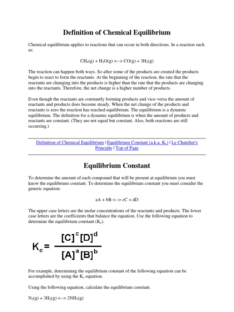 Definition of Chemical Equilibrium | PDF | Chemical Equilibrium ...