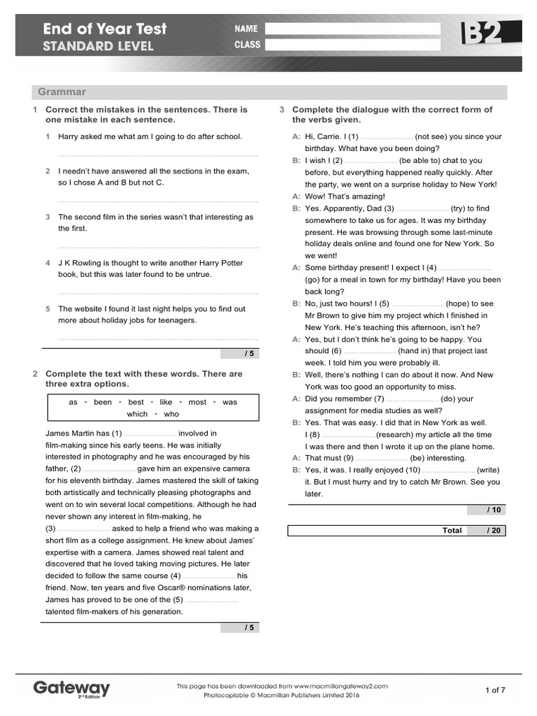 B2 End of Year Test Standard | PDF | Menu