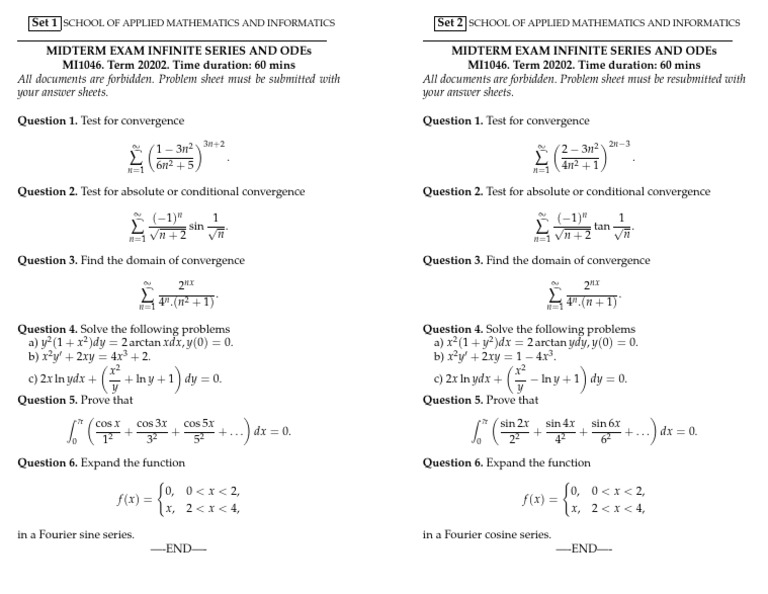 MI1046 Midterm Problemsheet | PDF | Mathematics | Mathematical Concepts