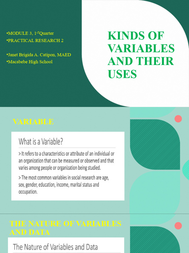 Kinds of Variables & Their Uses | PDF | Quantitative Research ...