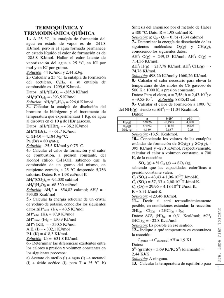 Propuestos_TERMOQUÍMICA Y TERMODINÁMICA QUÍMICA | PDF | Hidróxido de sodio | Combustión