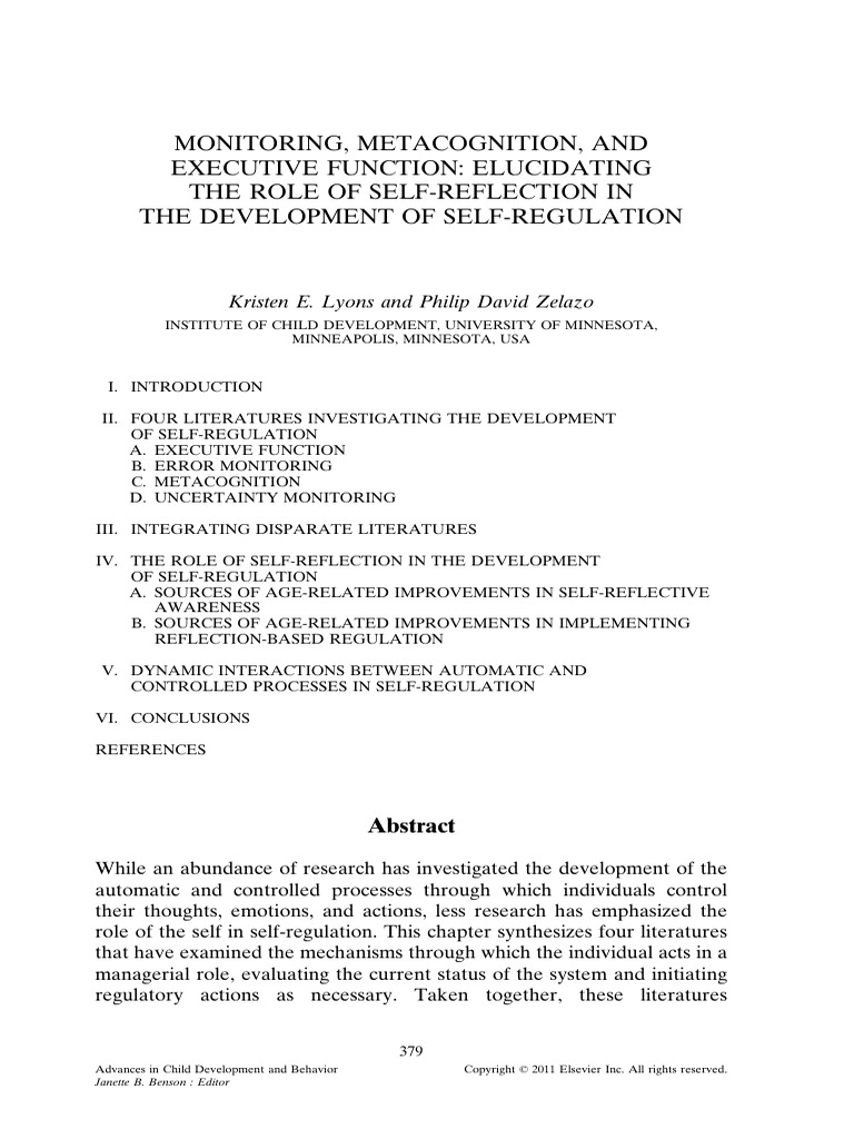 Monitoring Metacognition and Executive Function | PDF | Metacognition | Executive Functions