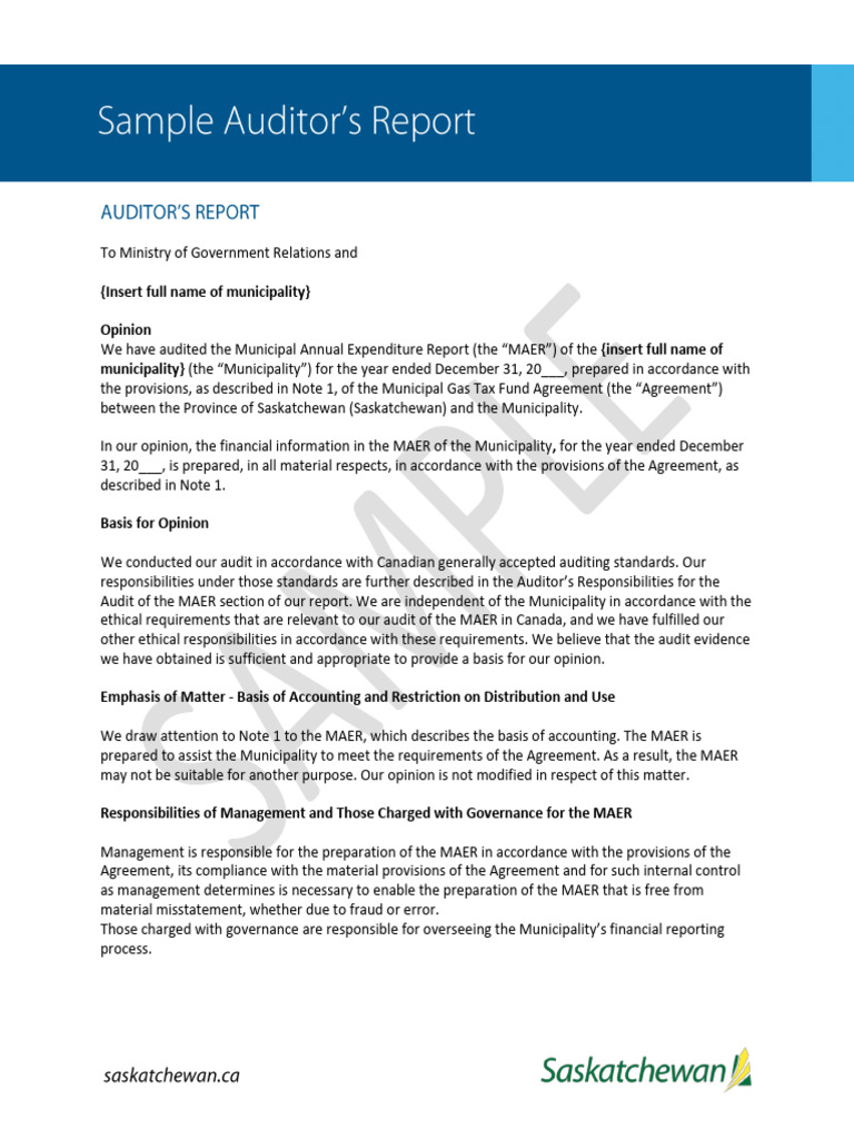 Sample Auditor Report | PDF | Going Concern | Audit