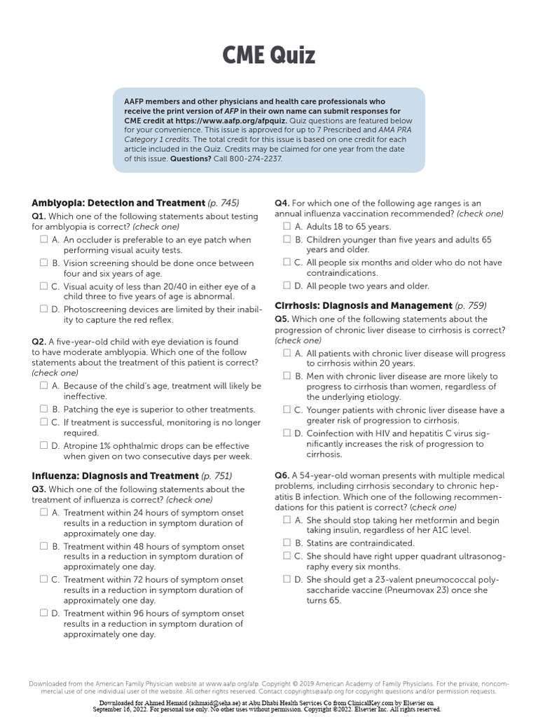 CME Quiz 2019 Dec Issue 12 | PDF | Blood Pressure | Hypertension
