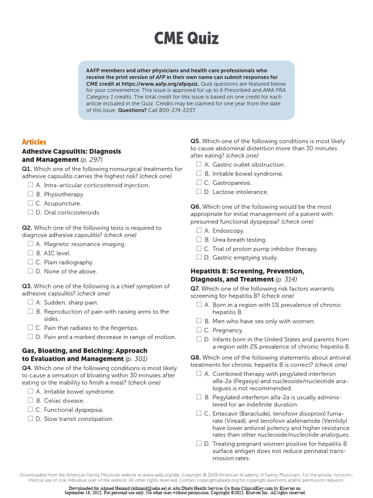 CME Quiz 2019 Mar Issue 5 | PDF | Myocardial Infarction | Hepatitis