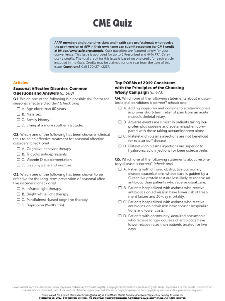 CME Quiz 2020 Dec Issue 11 | PDF | Parkinson's Disease | Nonsteroidal ...