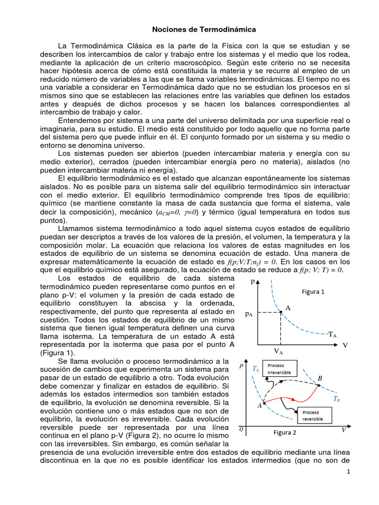 Apunte Primer Principio de La Termodinámica | PDF | Termodinámica | Gases