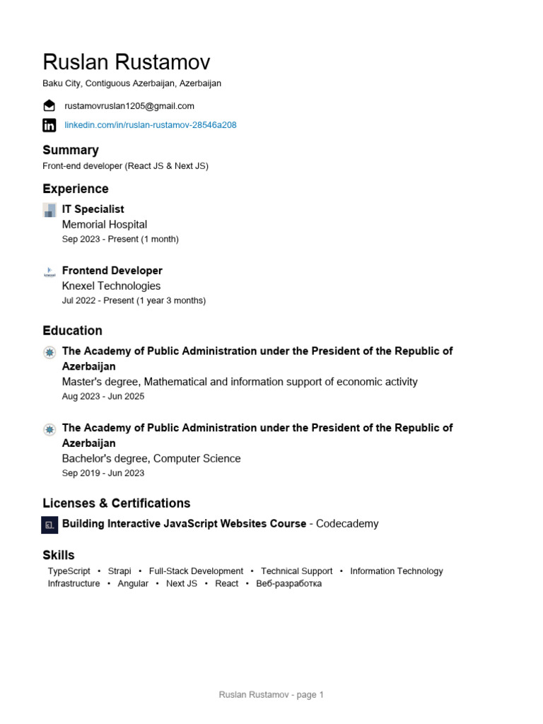 Resume Ruslan Rustamov | PDF