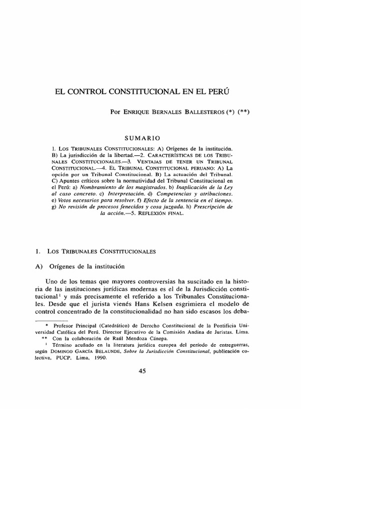 El Control Constitucional en Perú - Enrique Bernales Ballesteros | PDF